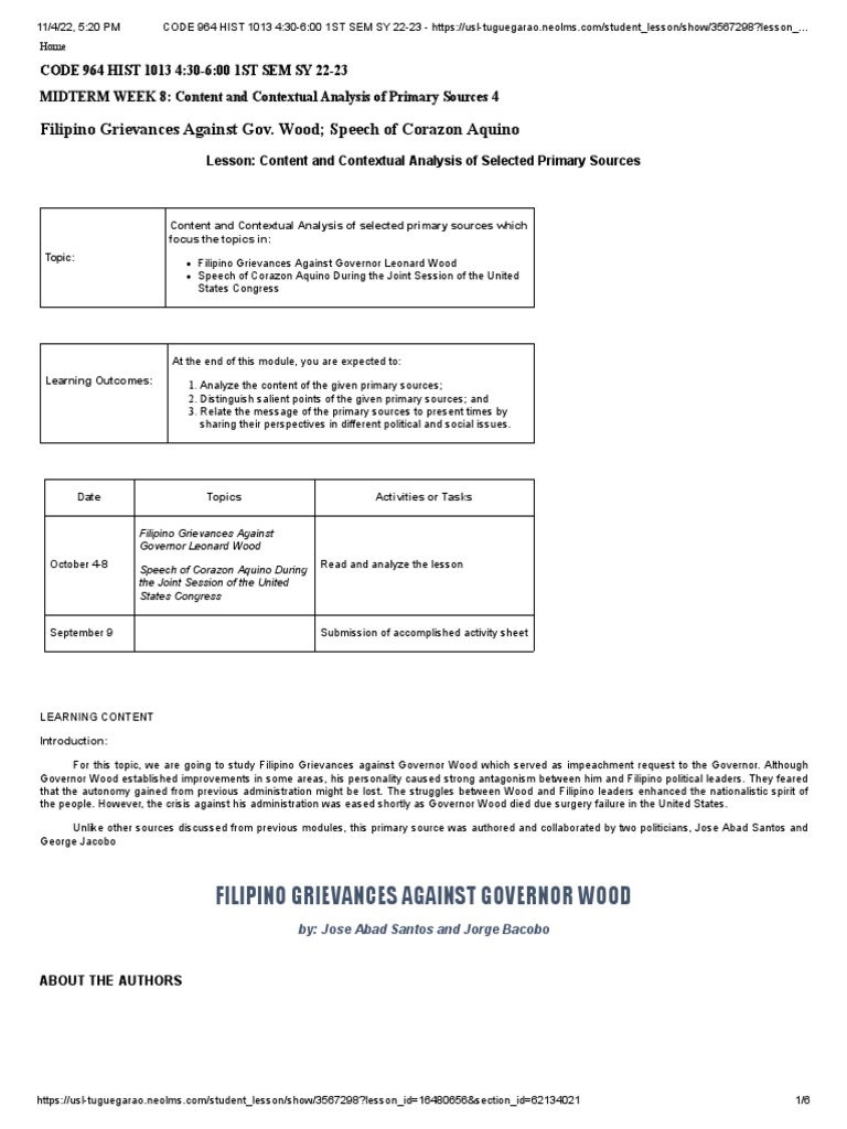 Content And Contextual Analysis Of Selected Primary Sources W8 PDF