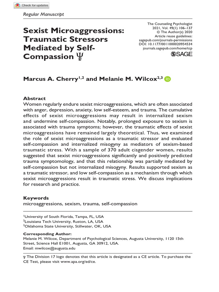 Sexist Microaggressions | PDF | Coefficient Of Determination | Self Esteem