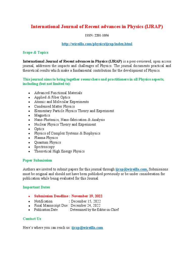 International Journal of Recent Advances in Physics (IJRAP) | PDF