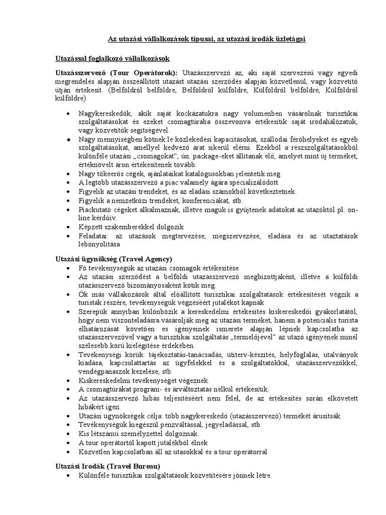 Utazási Vállalkozások | PDF