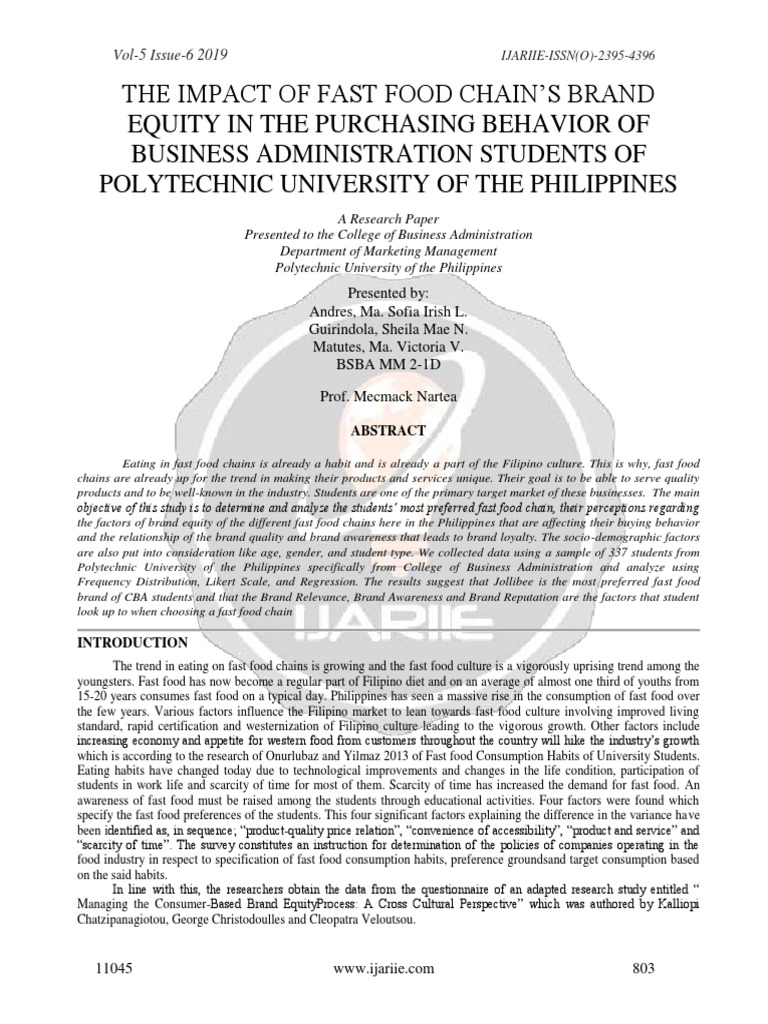 The Impact of Fast Food Chains Brand Equity in The Purchasing Behavior ...