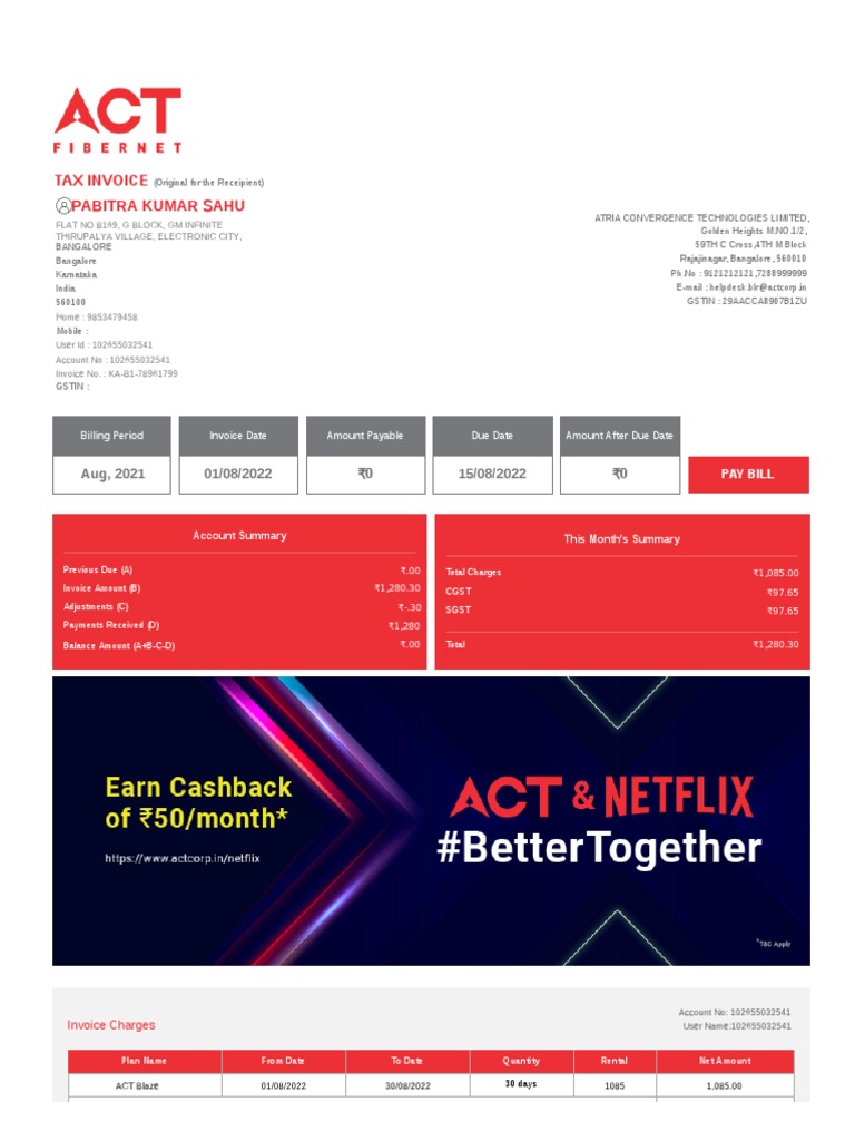 ACT August Invoice | PDF | Invoice | Taxes