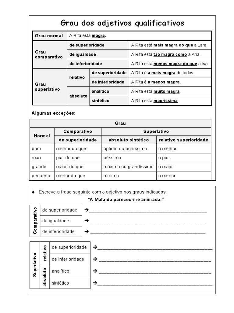 Grau Adjetivos - Informação - TPC | PDF