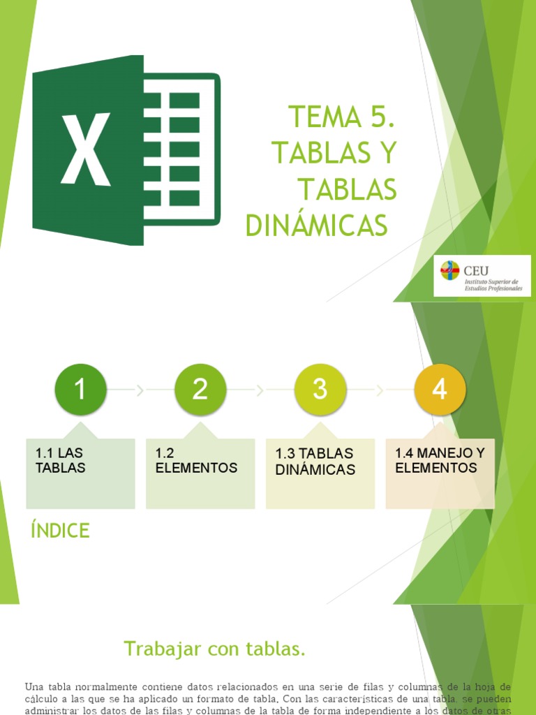 Tema 5. Excel. Tablas y Tablas Dinámicas | PDF | Microsoft Excel | Hoja de cálculo