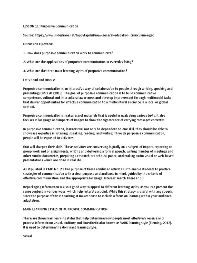 Purposive 11 16 | PDF | Learning Styles | Communication