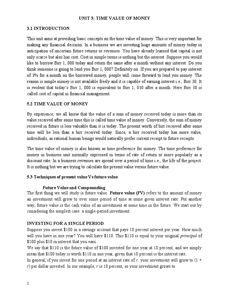 UNIT 3-TIME VALUE OF MONEY | PDF | Present Value | Interest