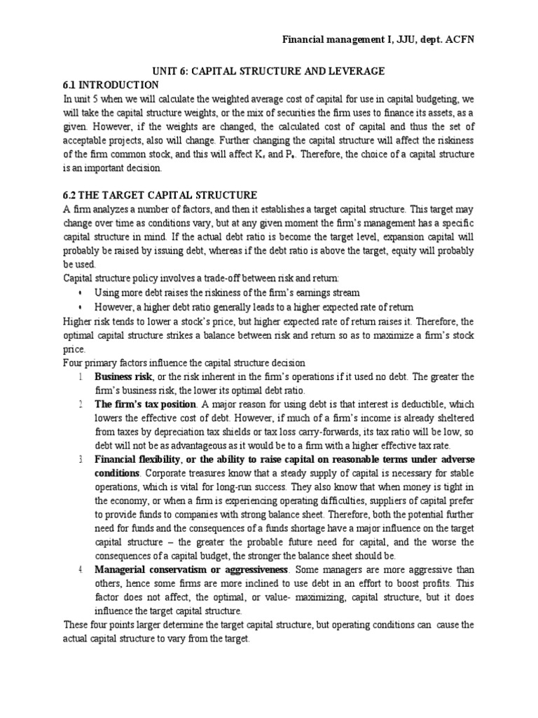 Unit 6- Capital Structure and Leverage | PDF | Capital Structure | Financial Capital