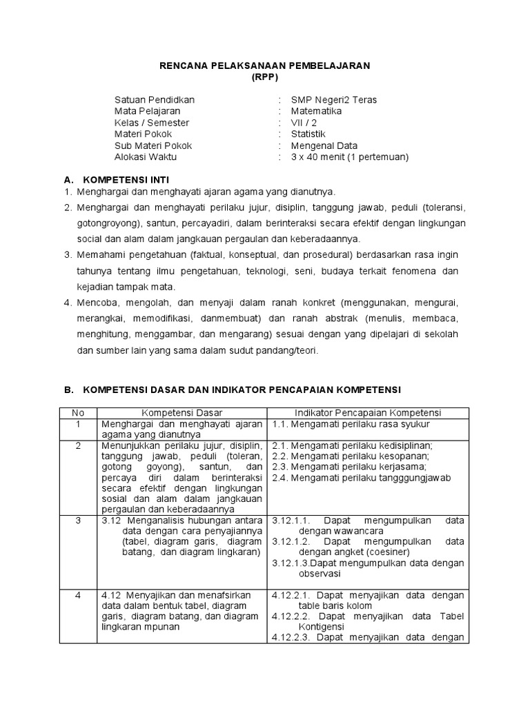 1.RPP Statistik Penyajian Data | PDF | Karier & Perkembangan | Seni
