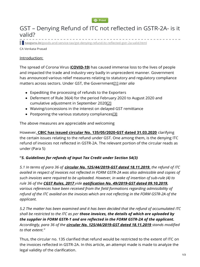 Taxguru - in-GST Denying Refund of ITC Not Reflected in GSTR-2A - Is It ...