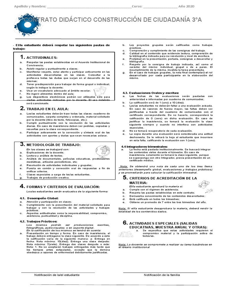 Contrato Didáctico Construcción de Ciudadanía 3°A 2020 | PDF | Salón de ...