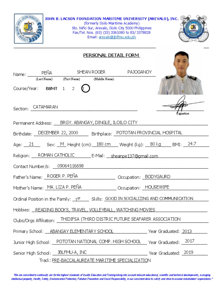 Personal Detail Form for BSMT Students | PDF