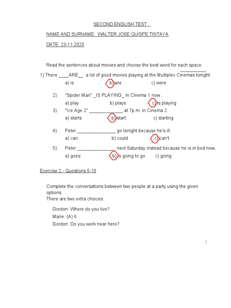 Second English Test | PDF