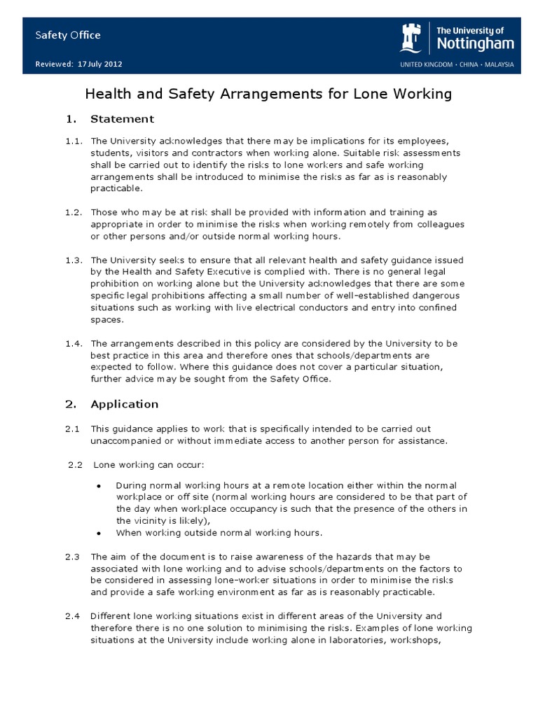 Lone Working | PDF | Risk Assessment | Risk