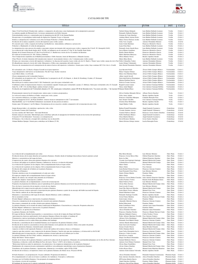 Biblioteca Catalogo de Libros TFE | PDF | Guitarras | Música clásica