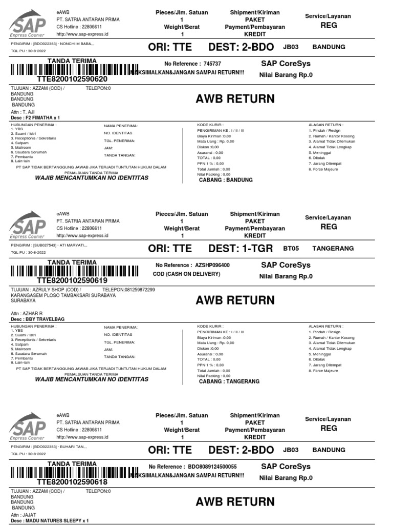 Panduan eAWB untuk Kurir SAP Express | PDF