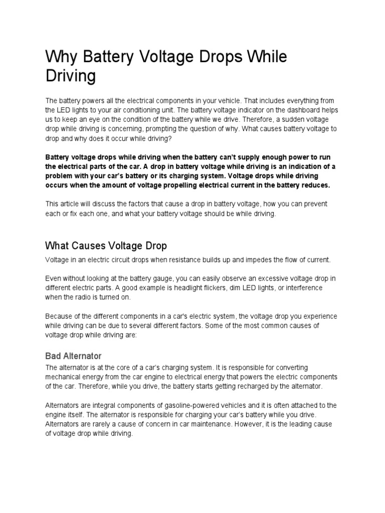 Causes of Battery Voltage Drop | PDF | Voltage | Car