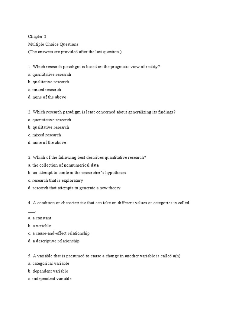 RM MCQ 2 | Download Free PDF | Experiment | Quantitative Research