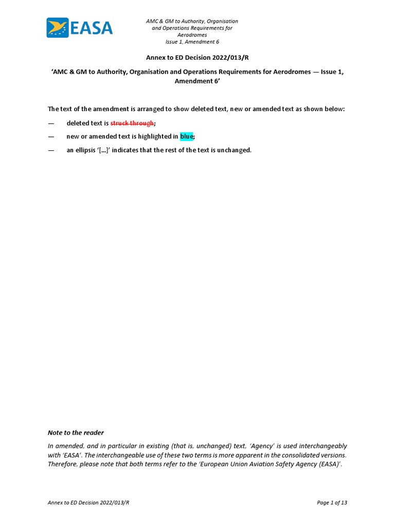Easa Annex To Ed Decision 2022 - 013 - R Amc GM Authority Organisation Operations Issue 1 ...