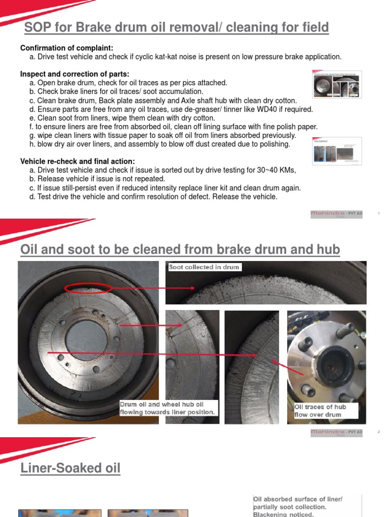 SOP - Brake Drum Cleaning For Kat Kat Noise | PDF