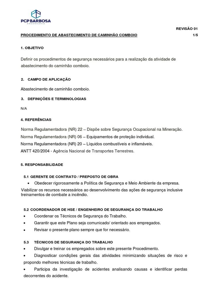 Procedimento Operacional Padrão de Abastecimento de Caminhão Comboio ...
