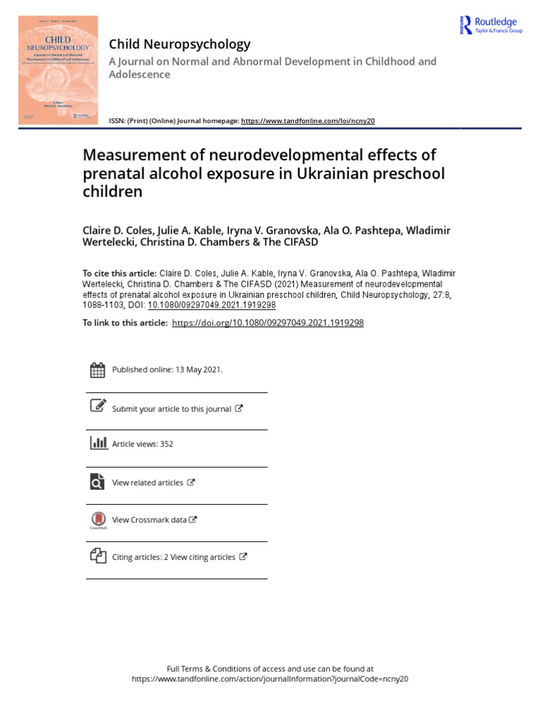 Measurement of Neurodevelopmental Effects of Prenatal Alcohol Exposure in Ukrainian Preschool ...