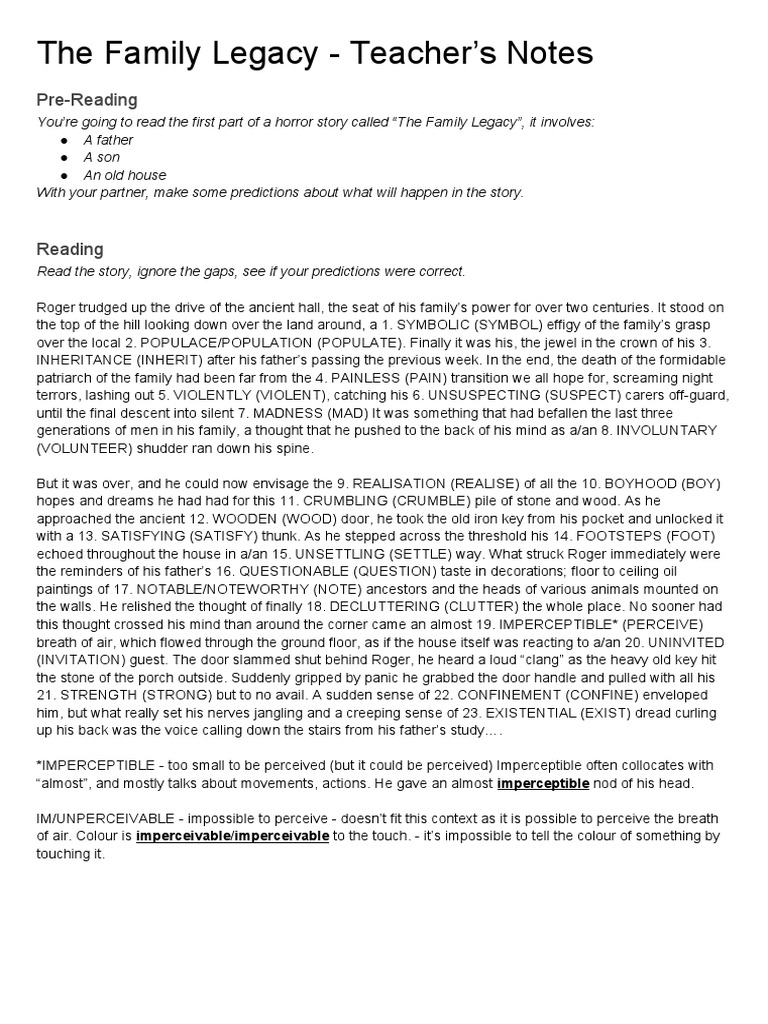 c1 - c2 Spooky Word Formation - The Family Legacy Teachers Notes | PDF ...
