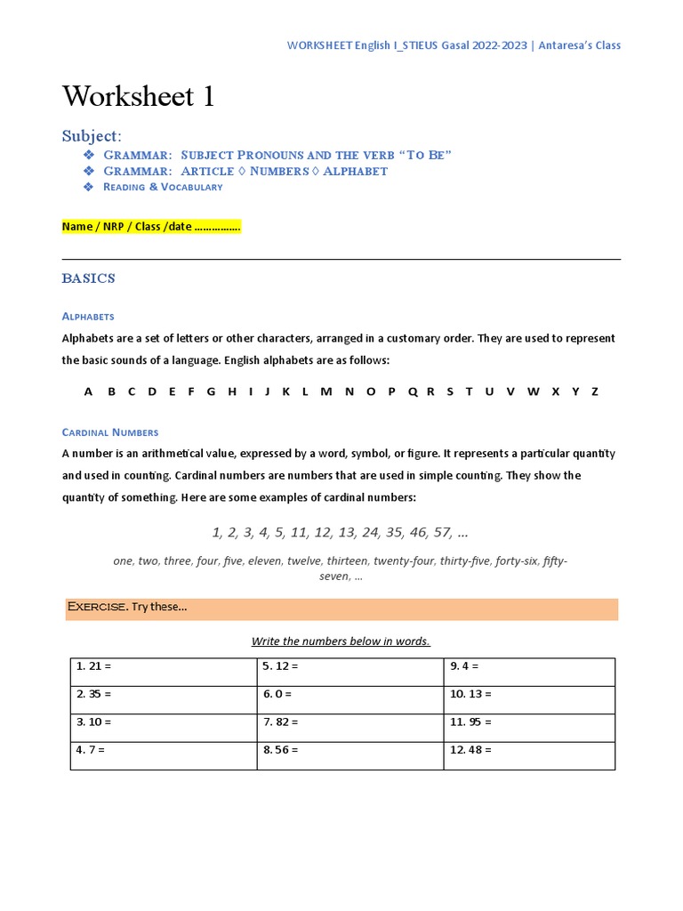 Worksheet 1 - GASAL 2223 - Nama - NRP - Jurusan | PDF | English ...