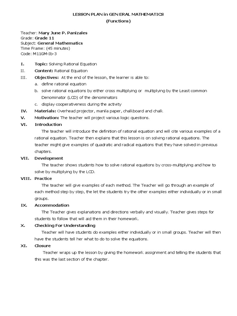 Lesson Plan in Gen.math | PDF | Asymptote | Function (Mathematics)