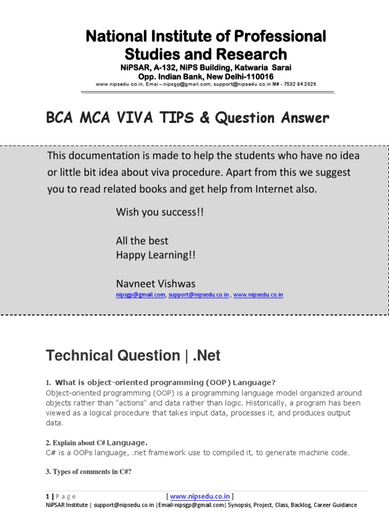Dot NET-Selected-Question-Answer-IGNOU-BCA-MCA-Viva-By-NiPSAR | PDF ...