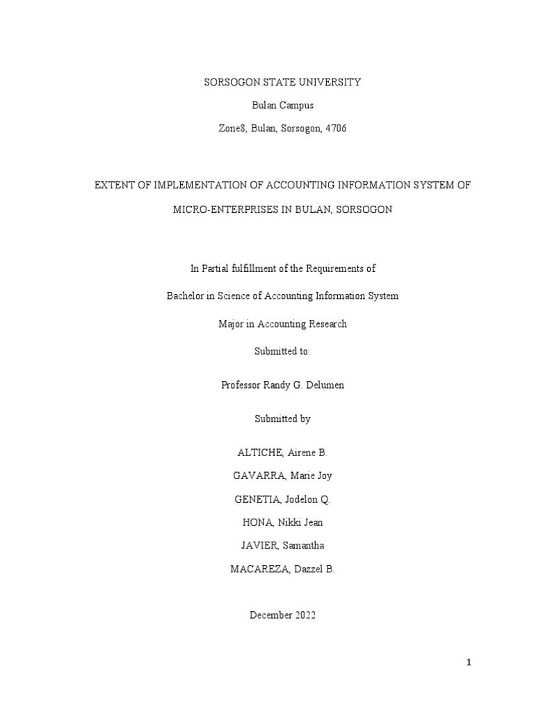 Assessing the Extent of Implementation of Accounting Information Systems Among Micro-Enterprises ...