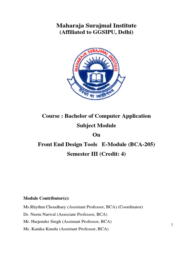 Front End Design Tools E-Module - Code-205 - BCA - Sem. III | PDF ...