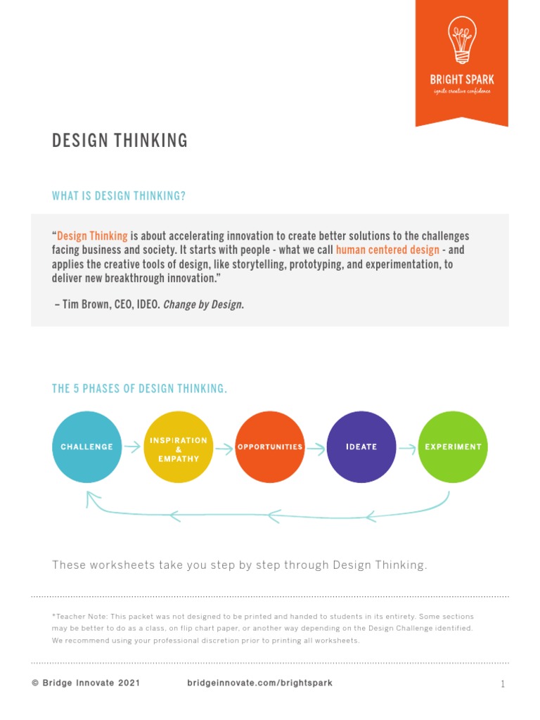 Bright Spark Design Thinking Full Worksheet | PDF | Design Thinking ...
