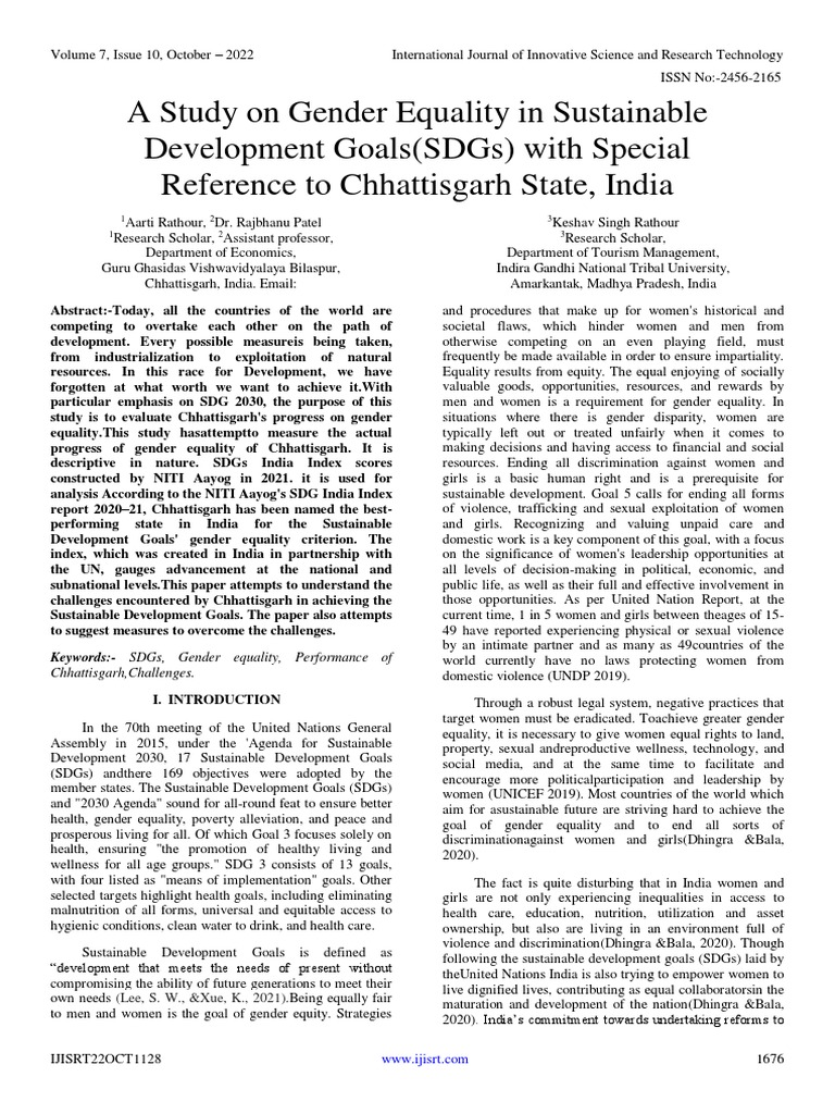A Study On Gender Equality In Sustainable Development Goals Sdgs With