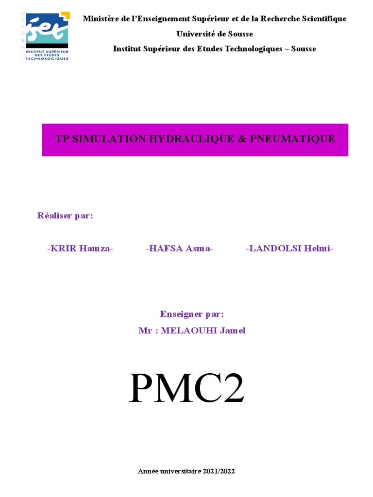 TP Simulation Hydraulique et Pneumatique | PDF | Dynamique des fluides ...