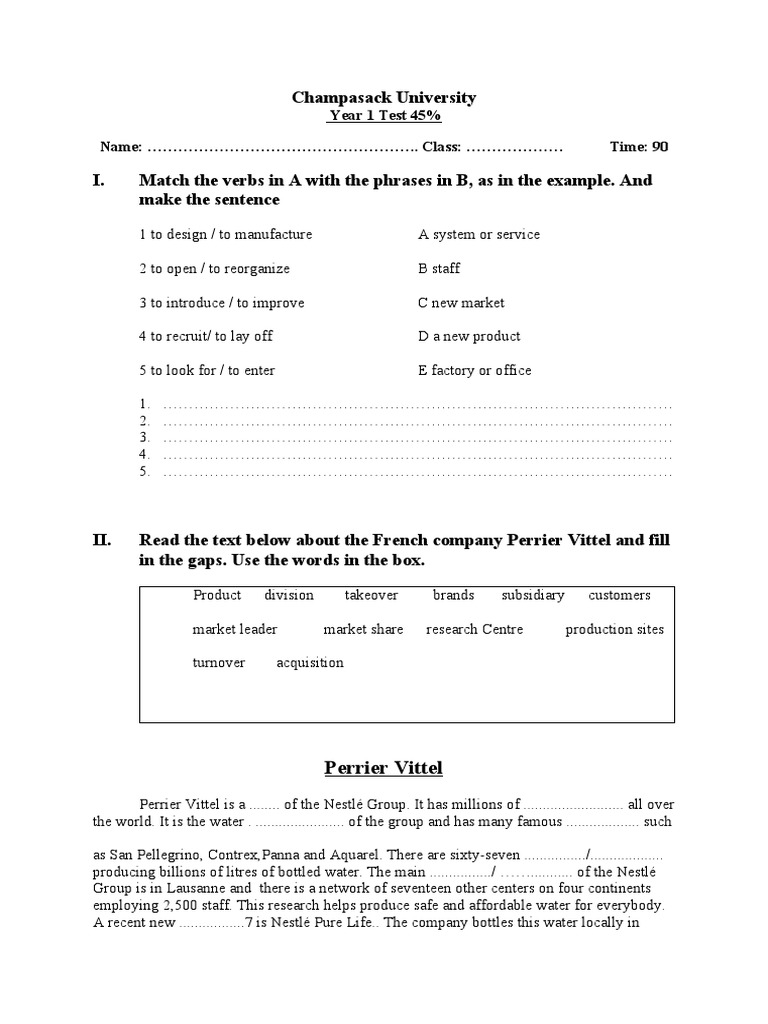 Match the Verbs in a With the Phrases in A | PDF | Nokia | Nestlé