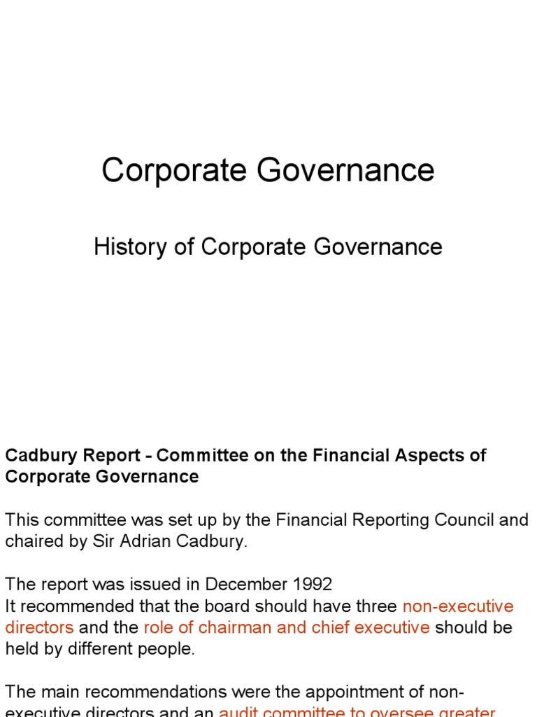 1 History and Intro To Corporate Governance | PDF | Corporate Governance | Internal Control