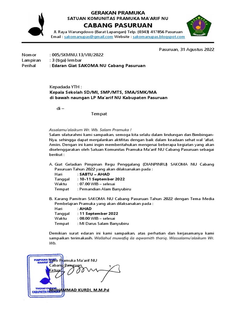 Kegiatan Pramuka SAKOMA NU Pasuruan 2022 | PDF