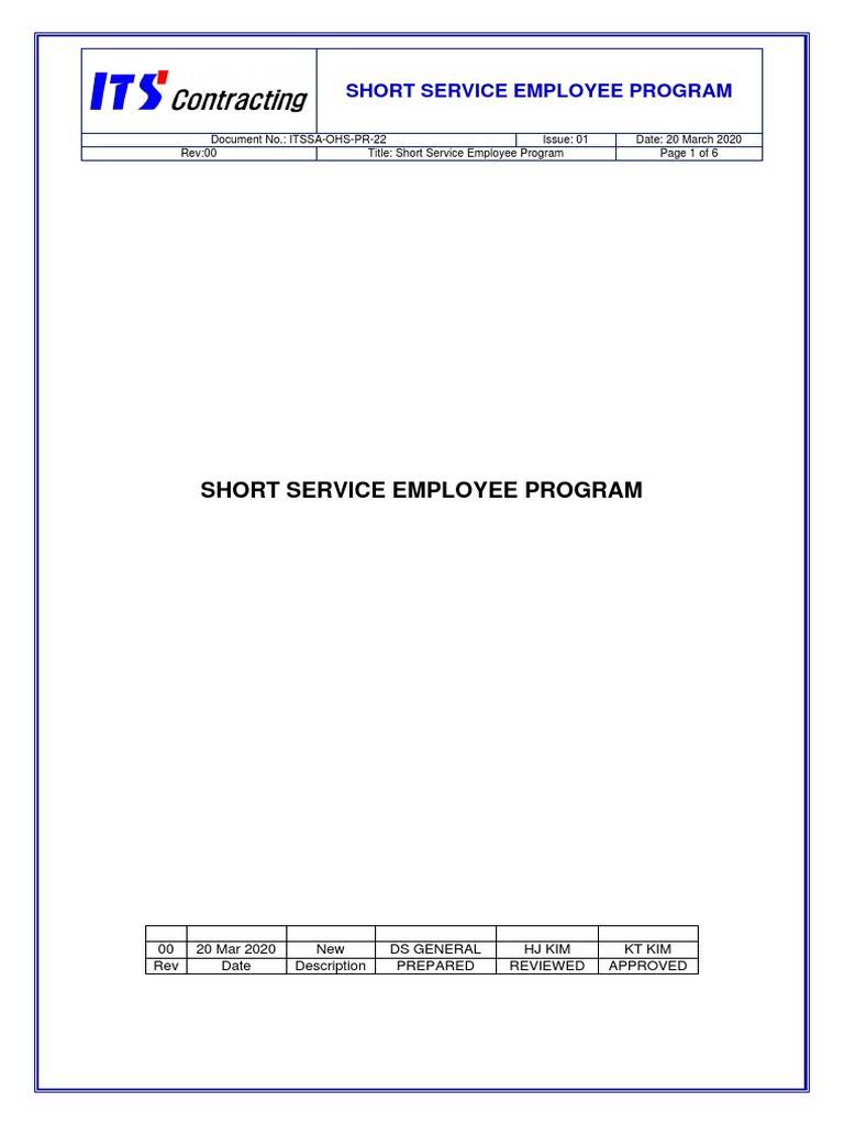 Short Service Employee Program Overview | PDF | Mentorship | Employment