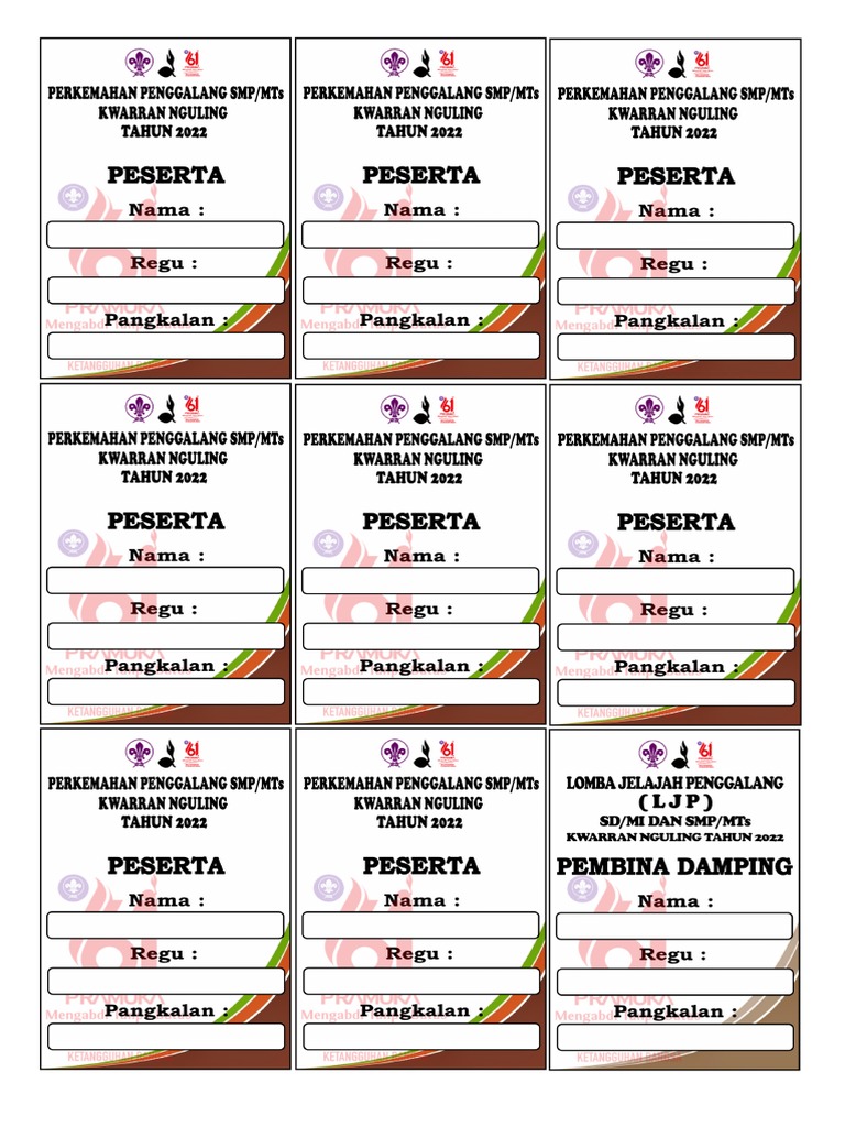 KARTU PESERTA PERKEMAHAN | PDF