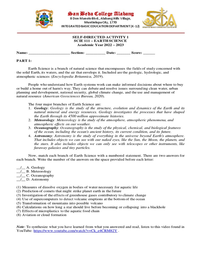 1 Self Directed Activity 1 Updated | PDF