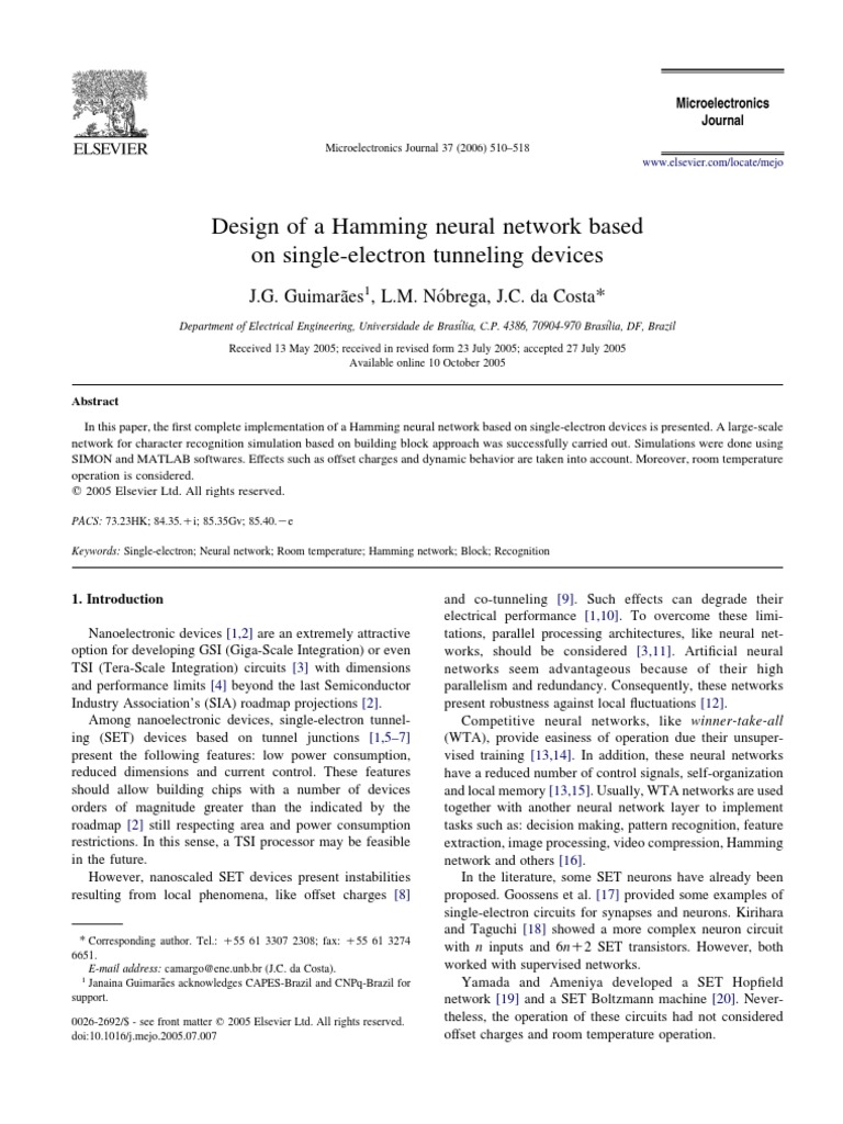 Design of A Hamming Neural Network Based | PDF | Artificial Neural Network | Electronic Circuits