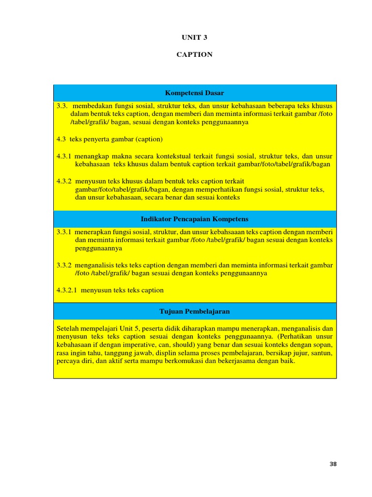 Unit 3 - Caption | PDF | Karier & Perkembangan | Seni & Disiplin Bahasa