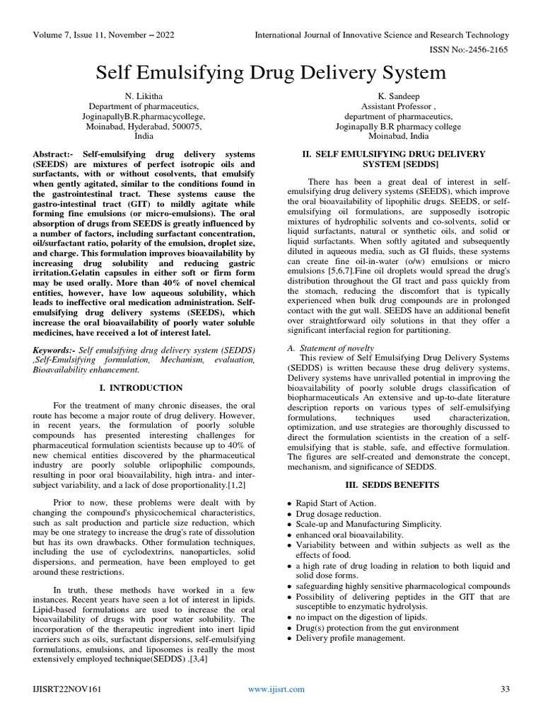 Self Emulsifying Drug Delivery System | PDF