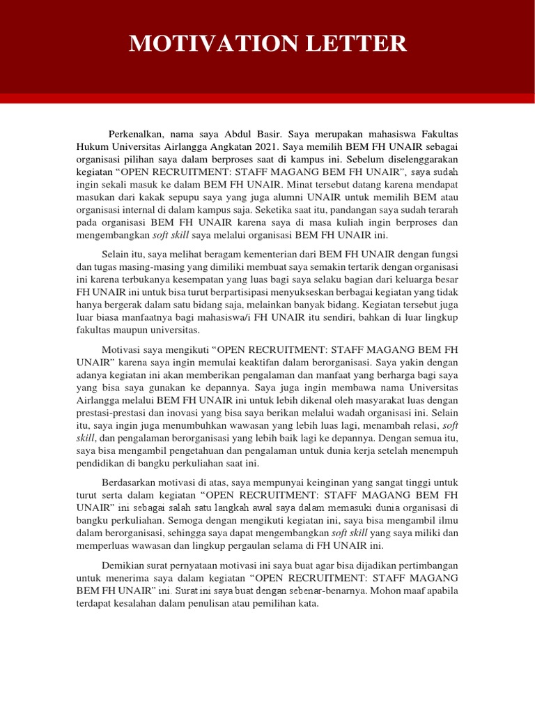 Motivation Letter | PDF