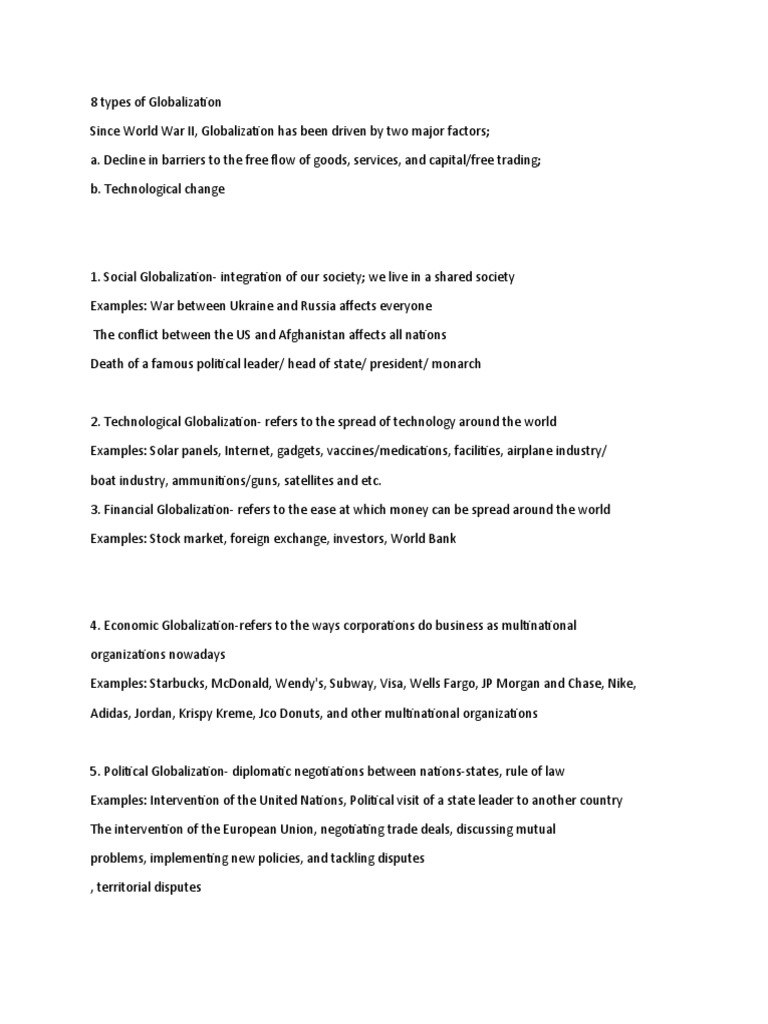 8 Types of Globalization and Examples | PDF