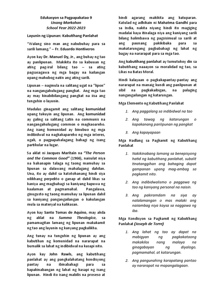 Grade 9 First Quarter Notes | PDF