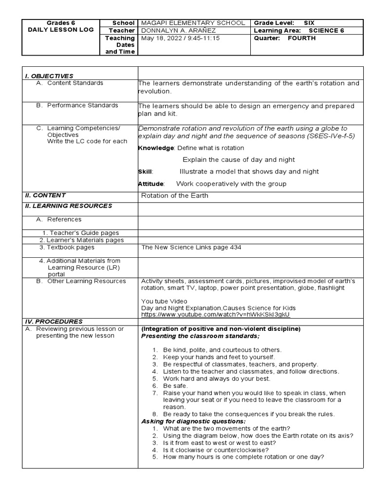 Cot 2 - Science 6 - Quarter 4-Week 4 | PDF | Teachers | Learning