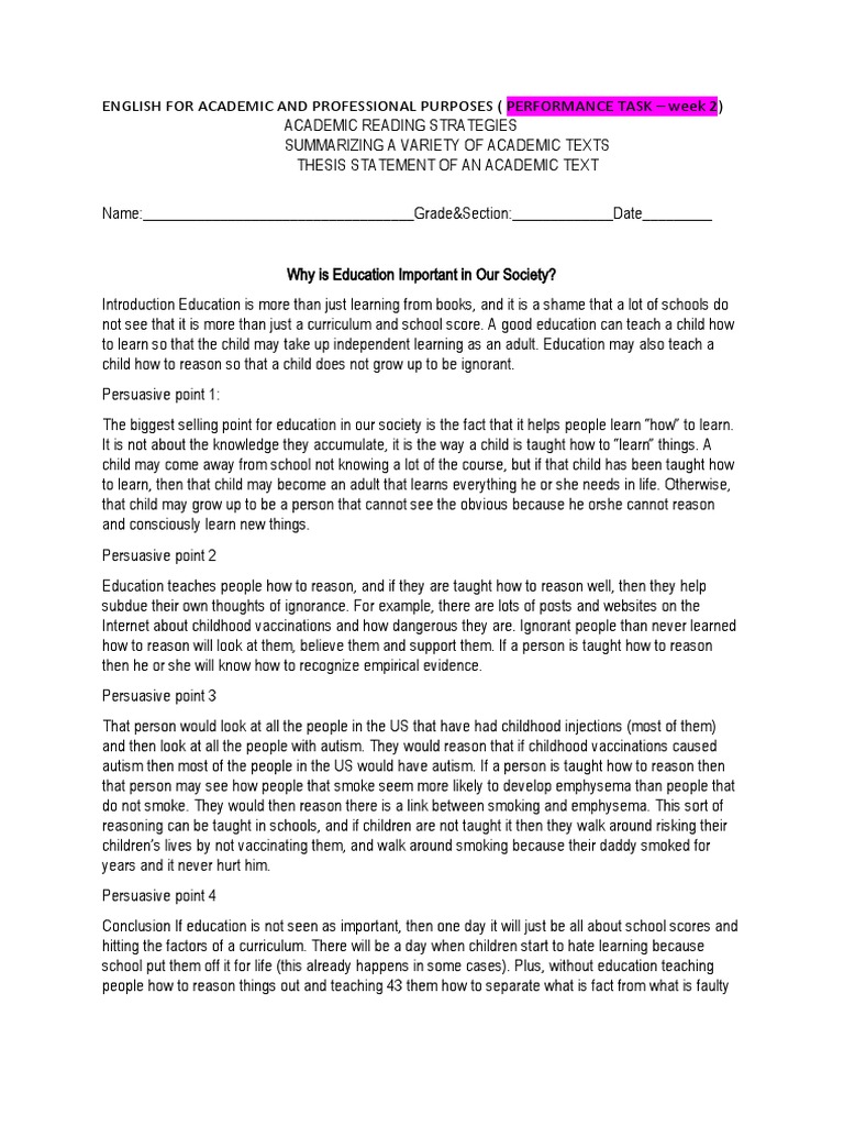 2. Performance task WEEK 2 | PDF | Reason | Thought