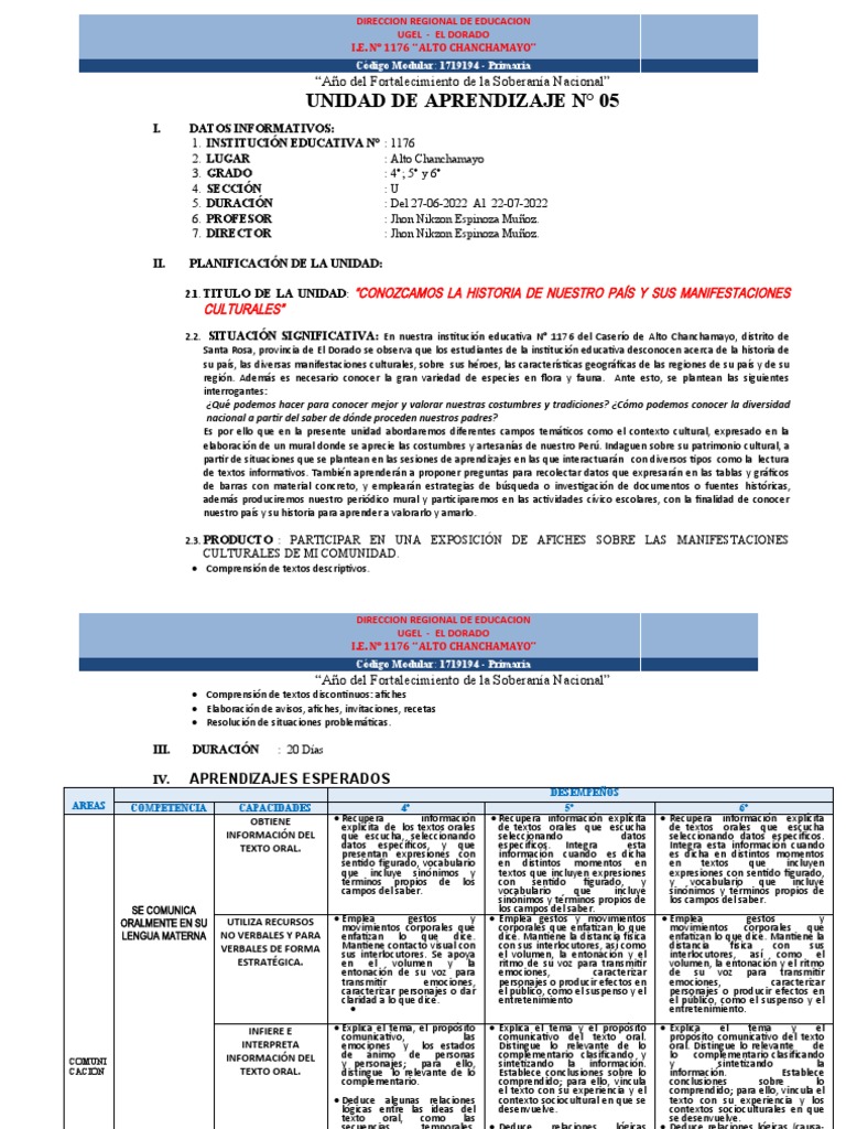 Experiencia de Aprendizaje #05-2022 | Descargar gratis PDF | Decimal | Sustracción