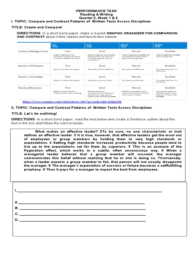 PERFORMANCE TASK Reading and Writing 1 | PDF | Learning | Brainstorming